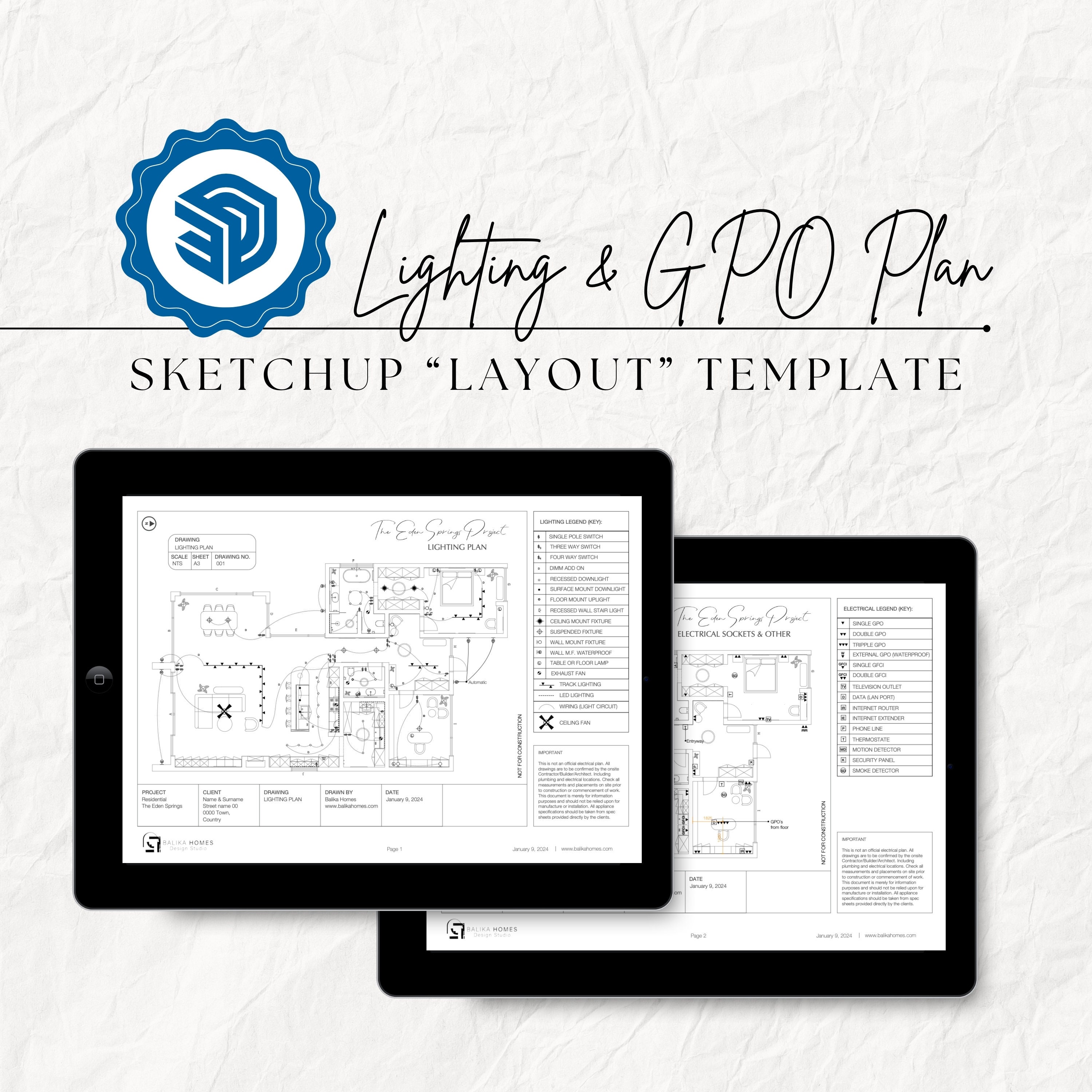 LIGHTING & GPO TEMPLATE 🌟 SketchUp LayOut Template — BALIKA HOMES