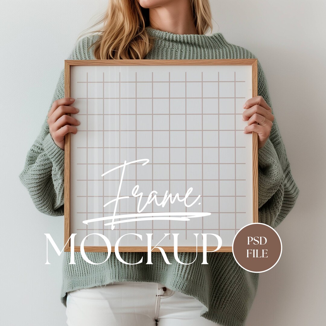 Square Frame Format Person With Frame Mockup DIN A Ratio Thin Wood ...