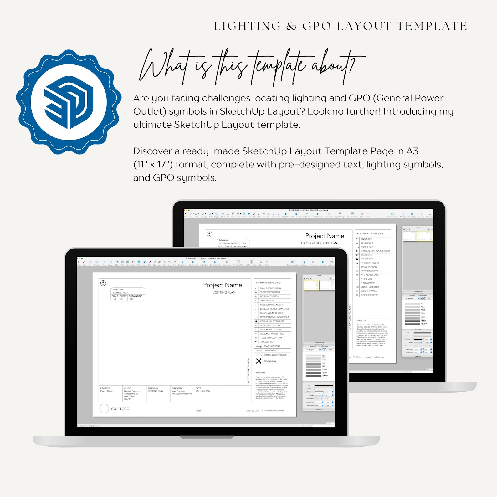 Sketchup Layout Template: Lighting & GPO Plan (digital Download) - Etsy