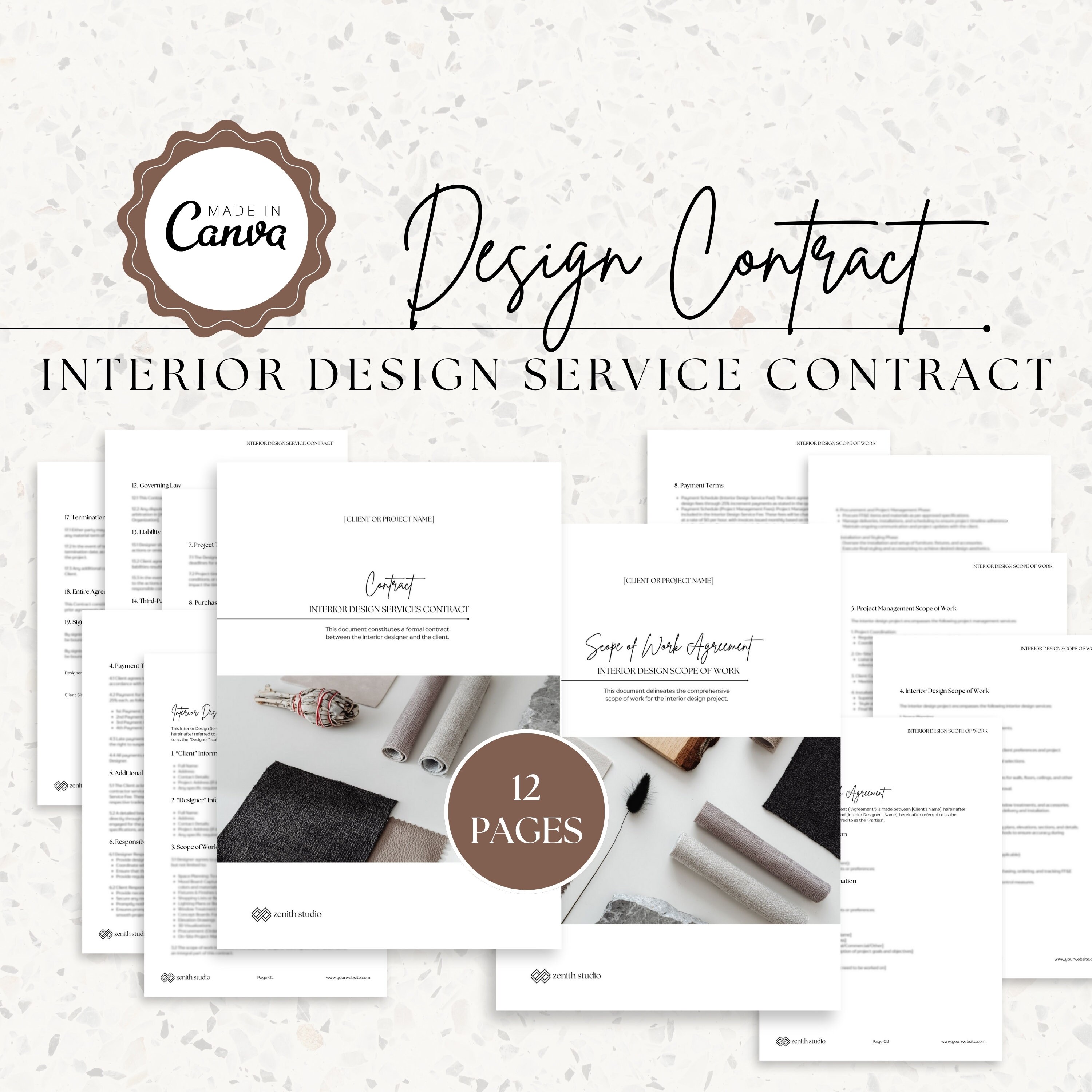 DESIGN CONTRACT 🌟 Interior Design Service Contract 🌟 Canva Template ...