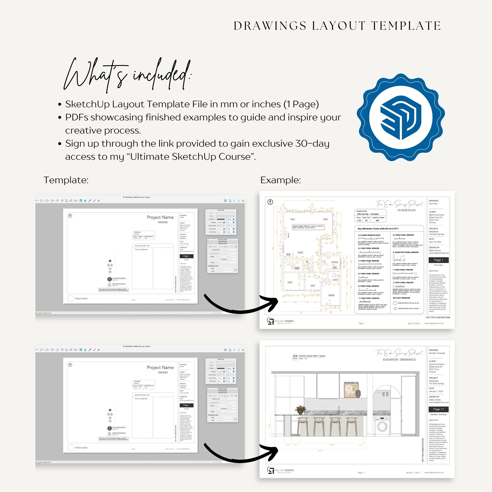 DRAWINGS TEMPLATE I Sketchup Layout Template I Interior Design Template ...