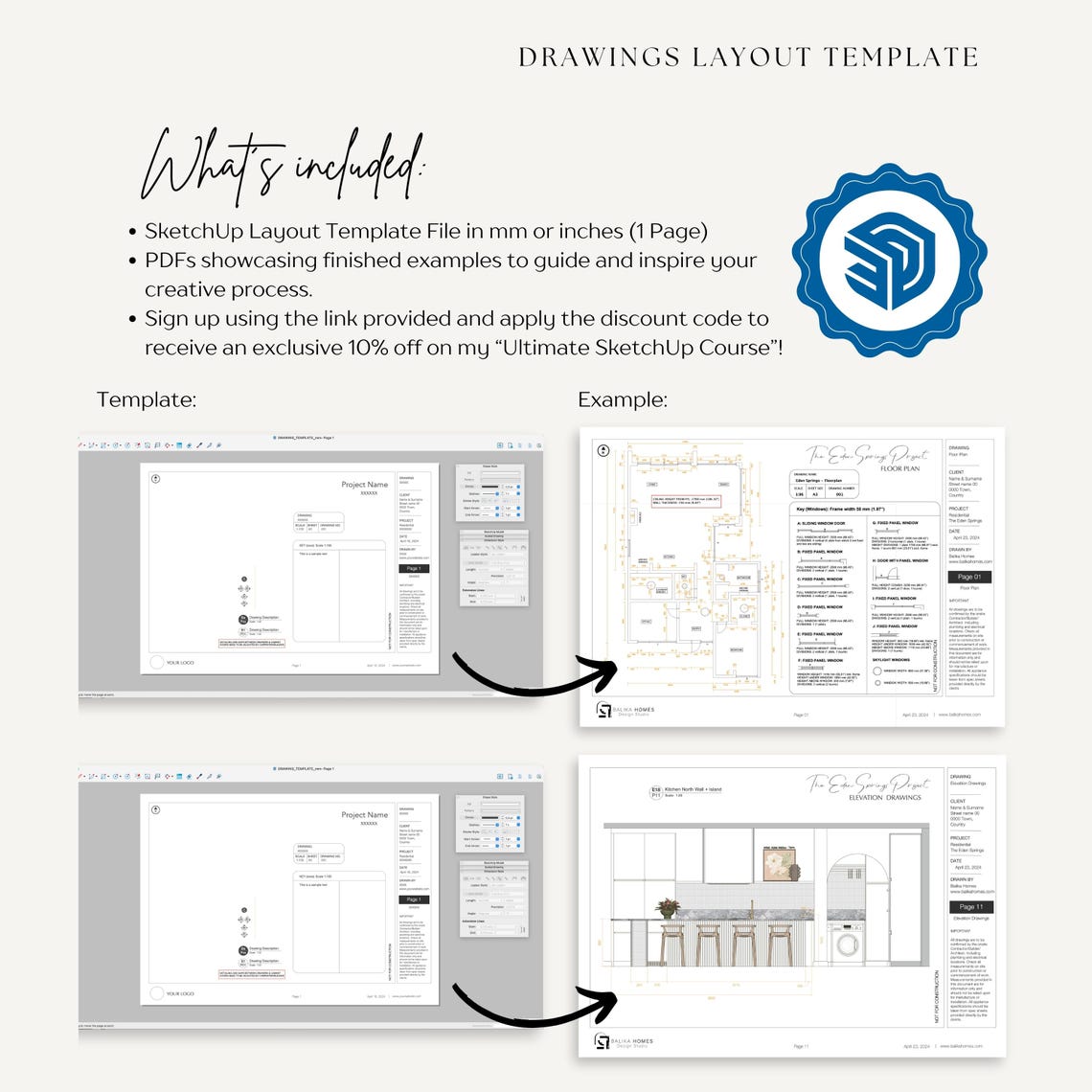 DRAWINGS TEMPLATE I Sketchup Layout Template I Interior Design Template ...