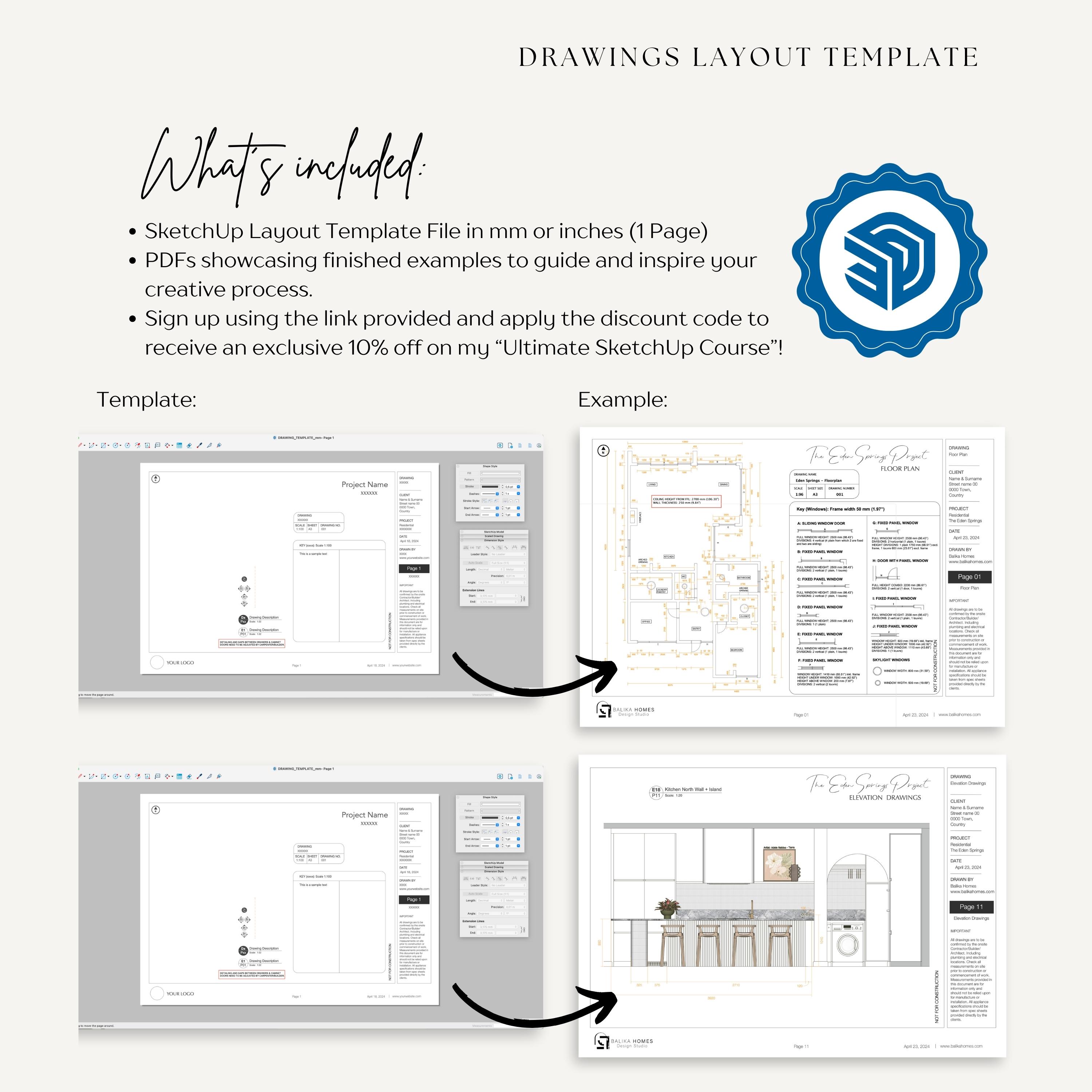 DRAWINGS TEMPLATE I Sketchup Layout Template I Interior Design Template ...