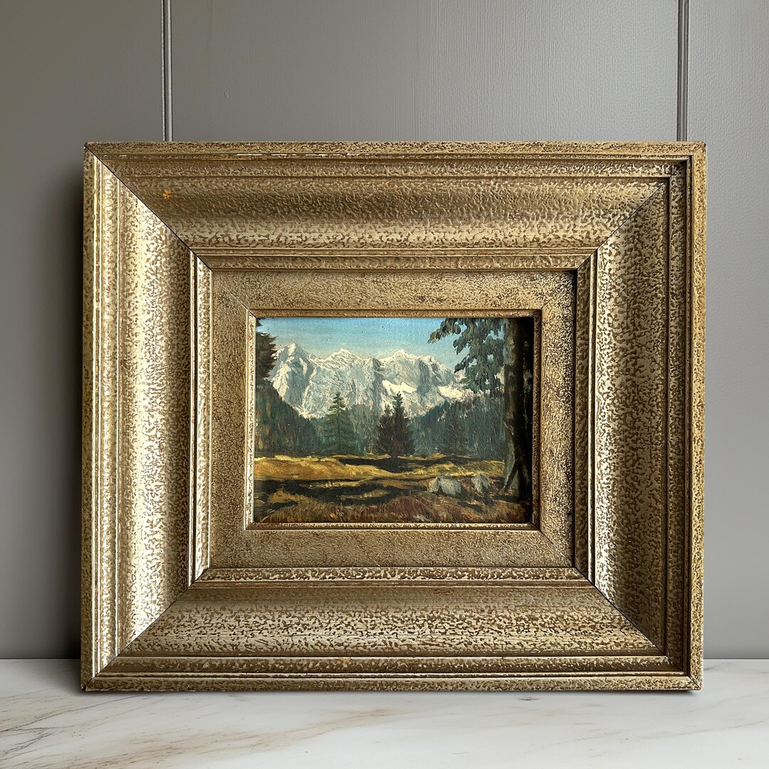 Vintage 1930s Swiss Alpine Landscape Oil Painting – 31x27 Cm One of a ...