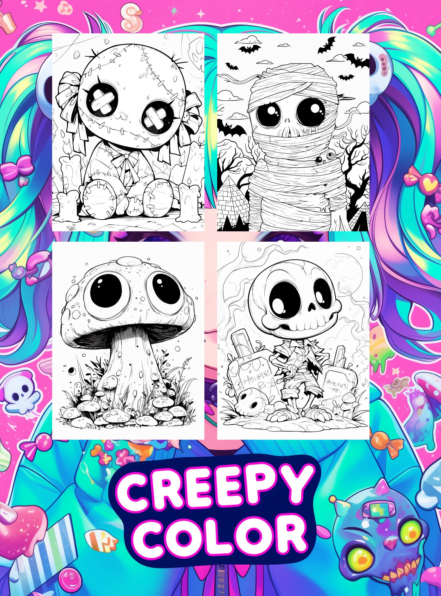 22 Coloring Pages Creepy Kawaii | Halloween Activities | Halloween ...