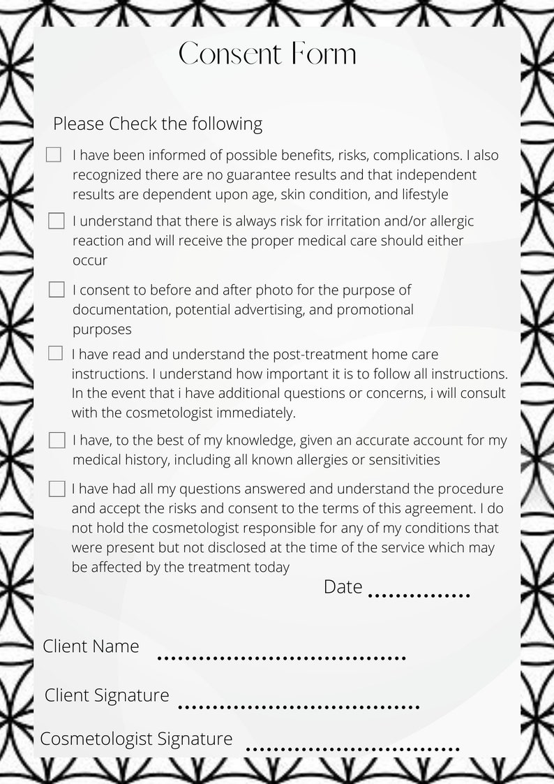 Beauty Business Consent Form- Eyelash Extensions, Waxing, Eyebrow ...