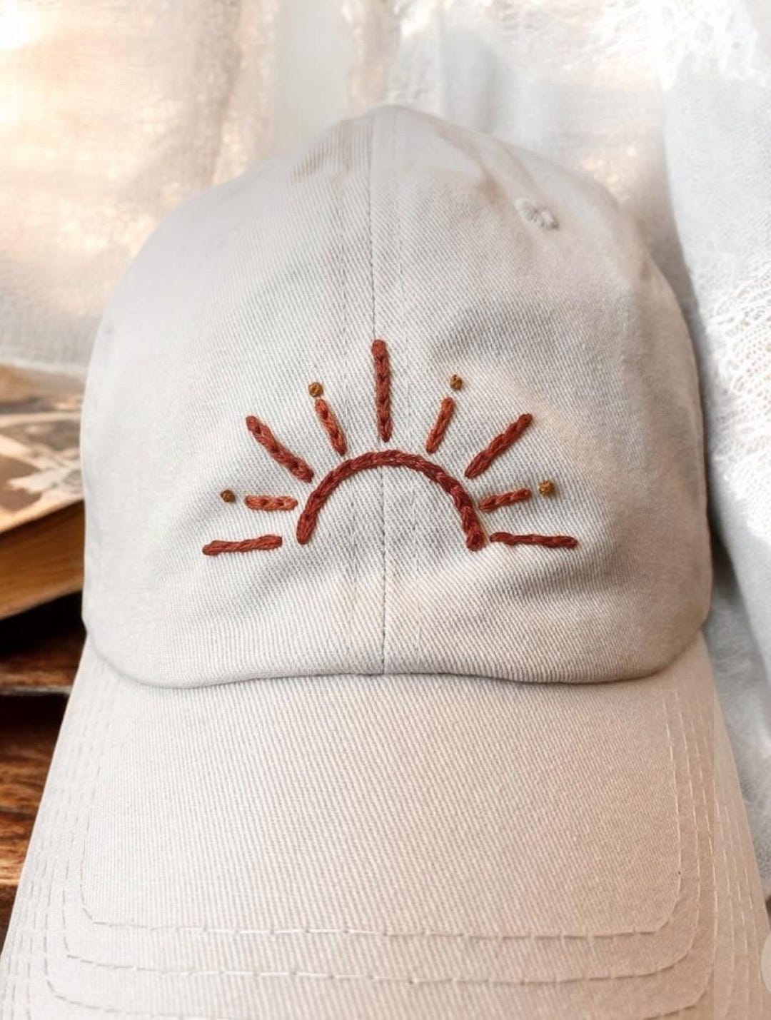 Hand Embroidered Half Sun Hat - Boho Chic Sun Hat - Adjustable Cap ...