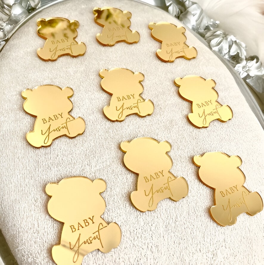 Teddy Bear Acrylic Mirror Tag, Baby Shower Tag, Thank You Beary Much ...