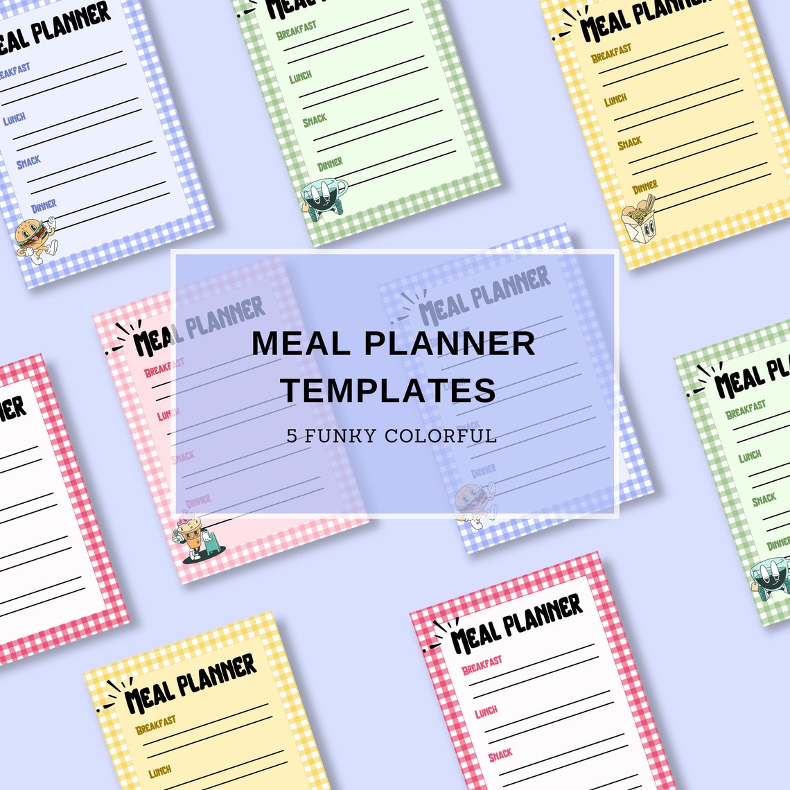 5 Funky INSTANT DOWNLOAD Printable Weekly Menu Planner Template ...