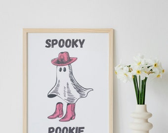 Cowgirl Ghost Print, Cute Pink Halloween Western Wall Art, Printable ...