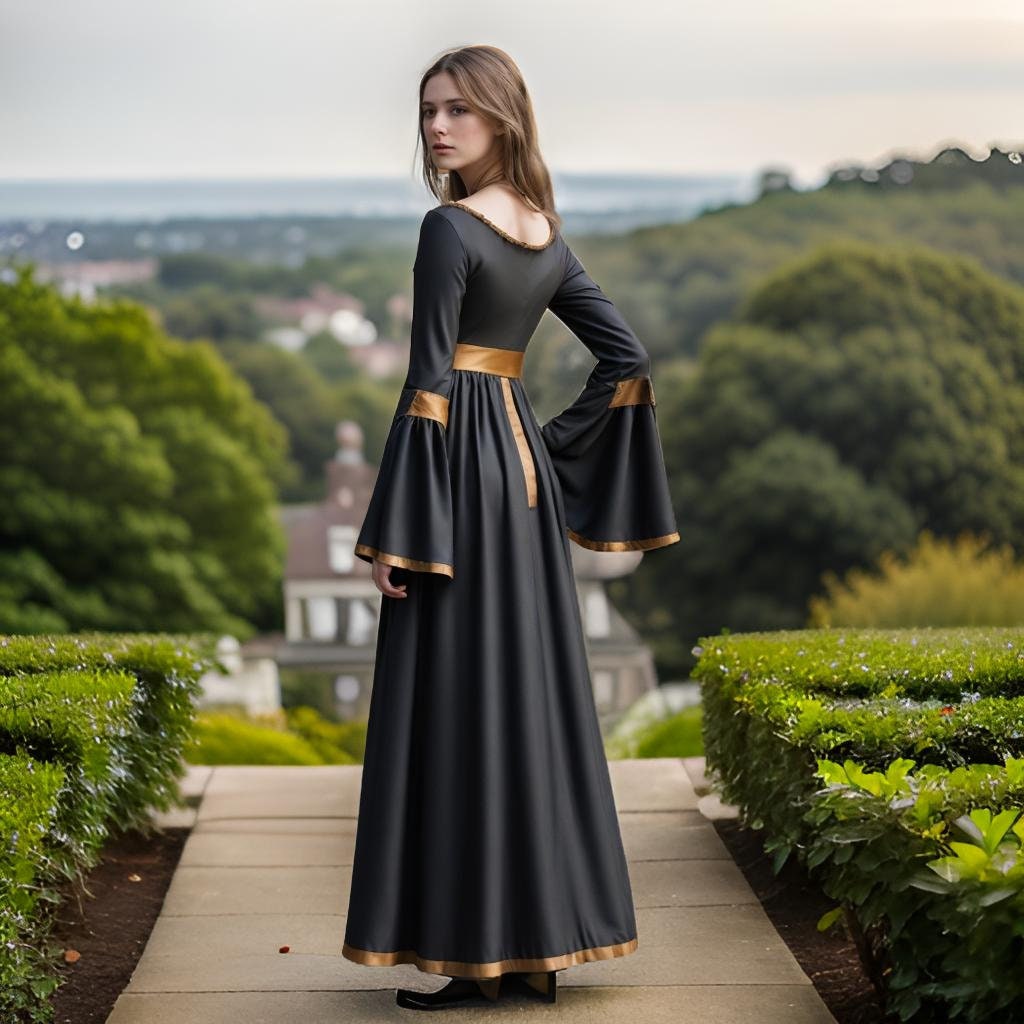 Medieval Gown With Golden Accents Viking Women's Fantasy Dress ...