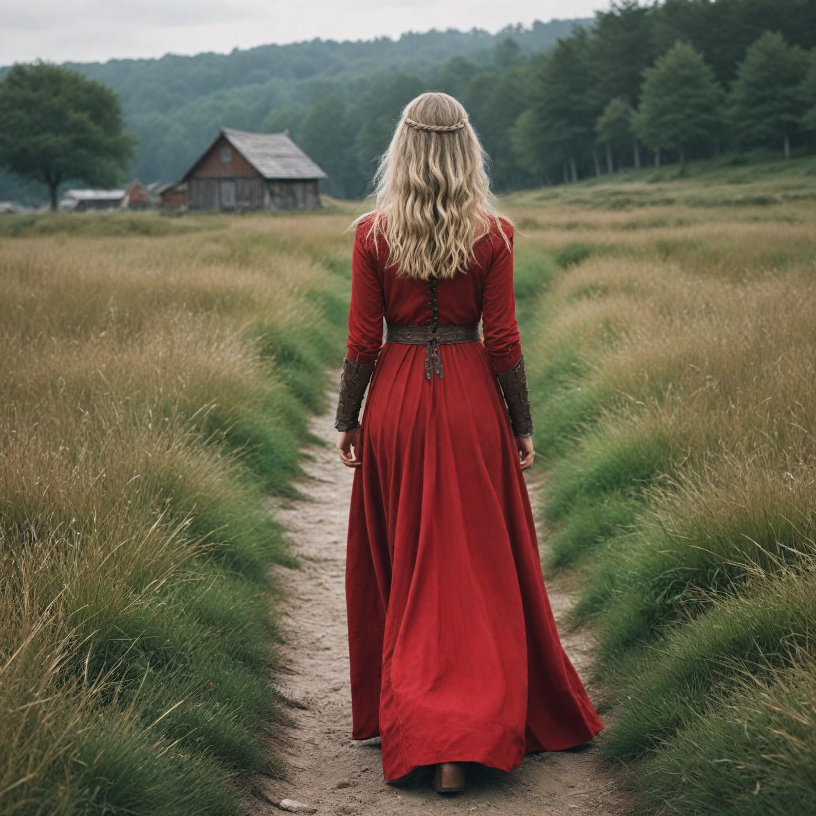 Medieval Women's Red Long-sleeve Gown | Black Accents and Laced Bodice ...