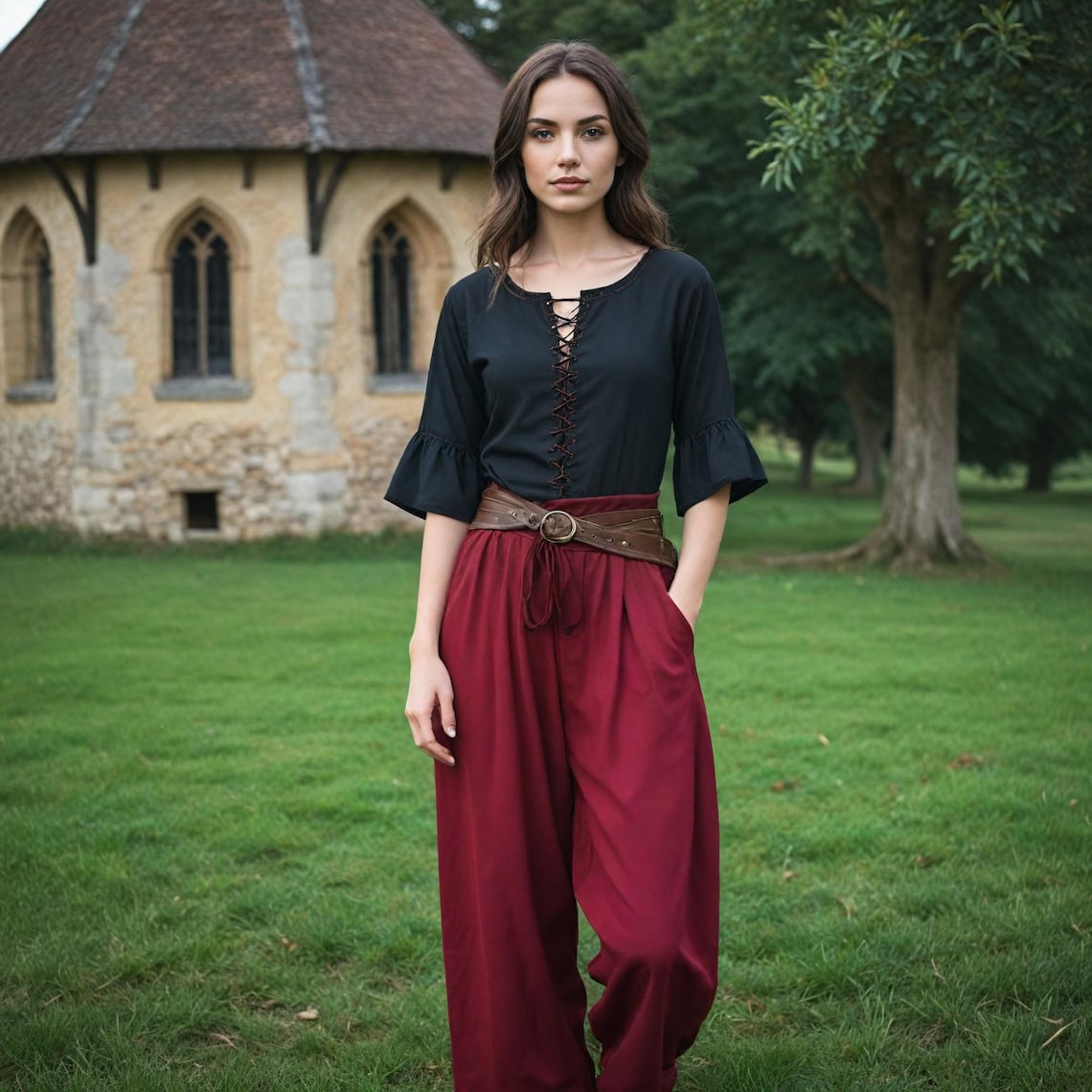 Medieval Peasant Top & Renaissance Harem Pants | Boho Lace-up Blouse ...