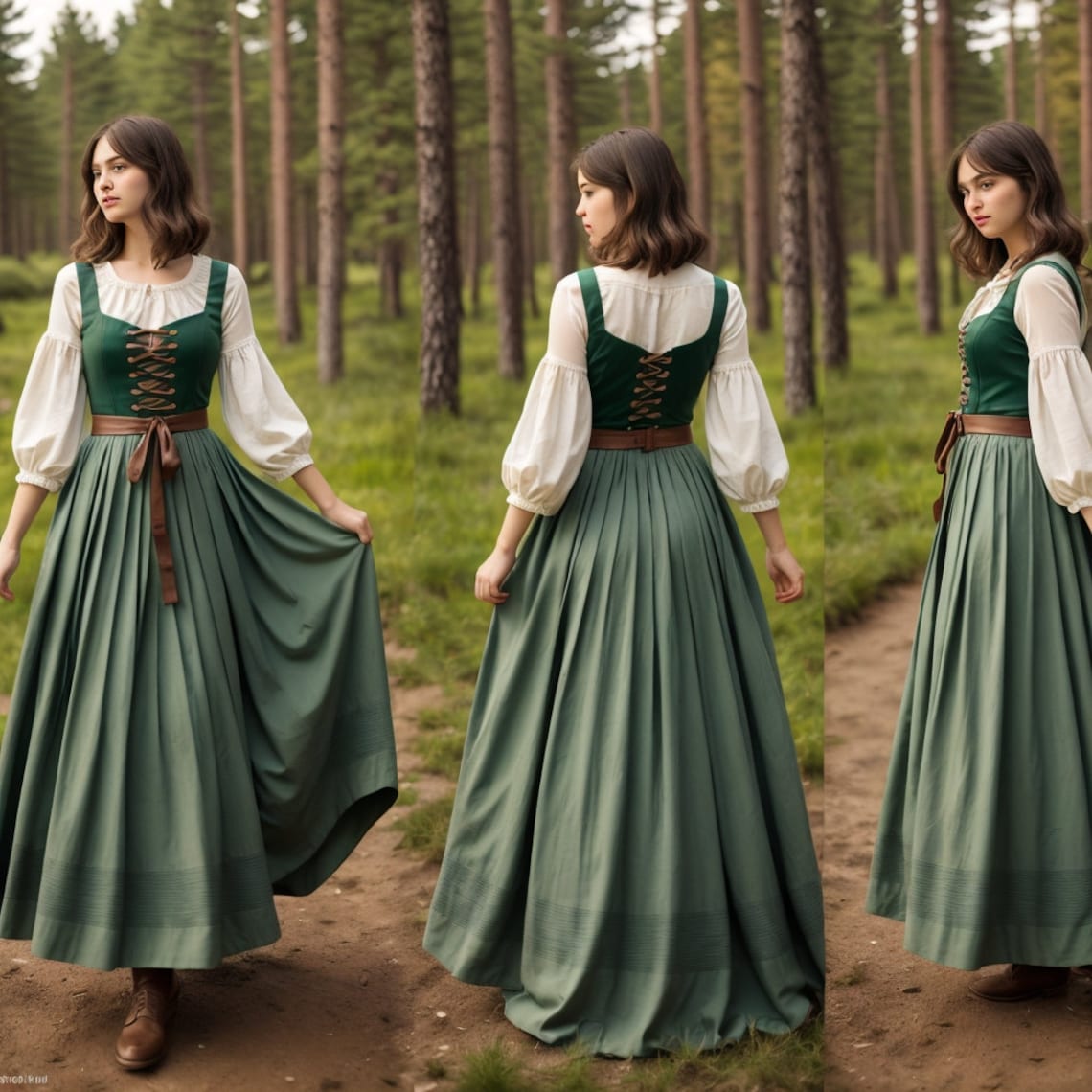 Green Renaissance Peasant Dress Medieval Festival Women's Costume Laced ...