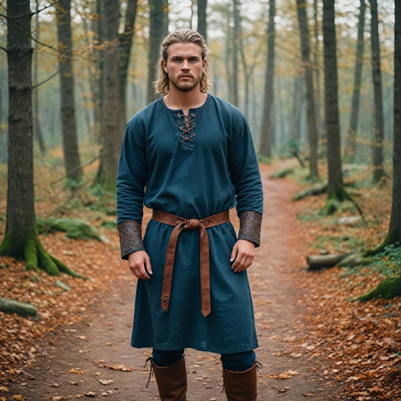 Medieval-inspired Men's Blue Tunic | Viking Warrior Vintage Costume ...