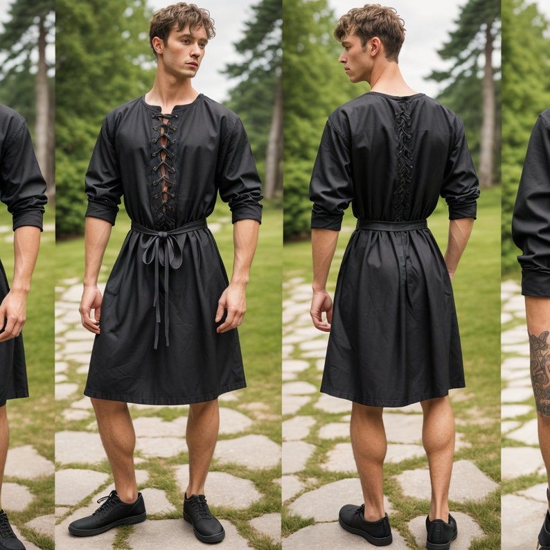 Men's Black Medieval Tunic | Renaissance Faire Cosplay Costume | Laced ...