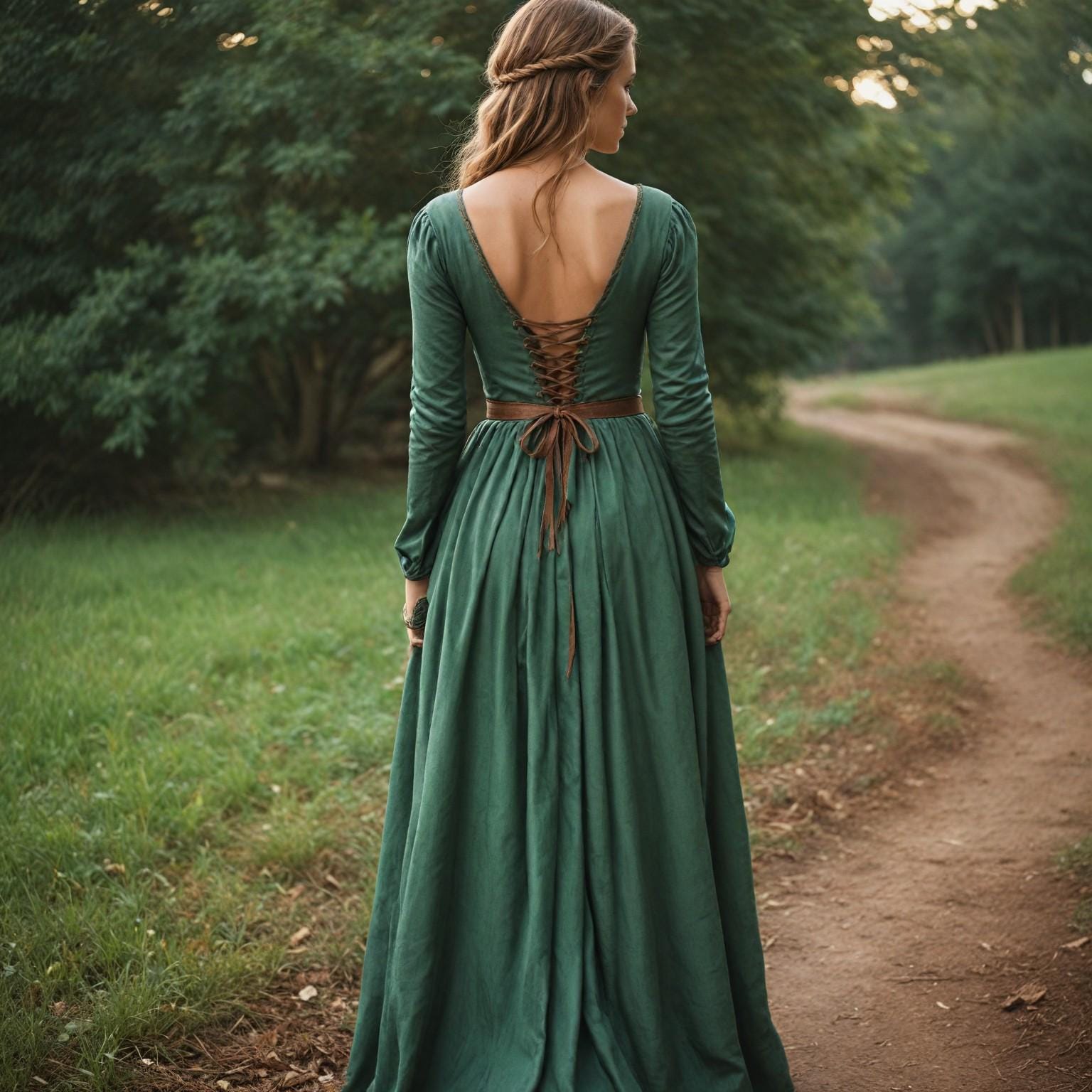 Medieval Renaissance Green Gown | Long Sleeve Peasant Dress | Women's ...