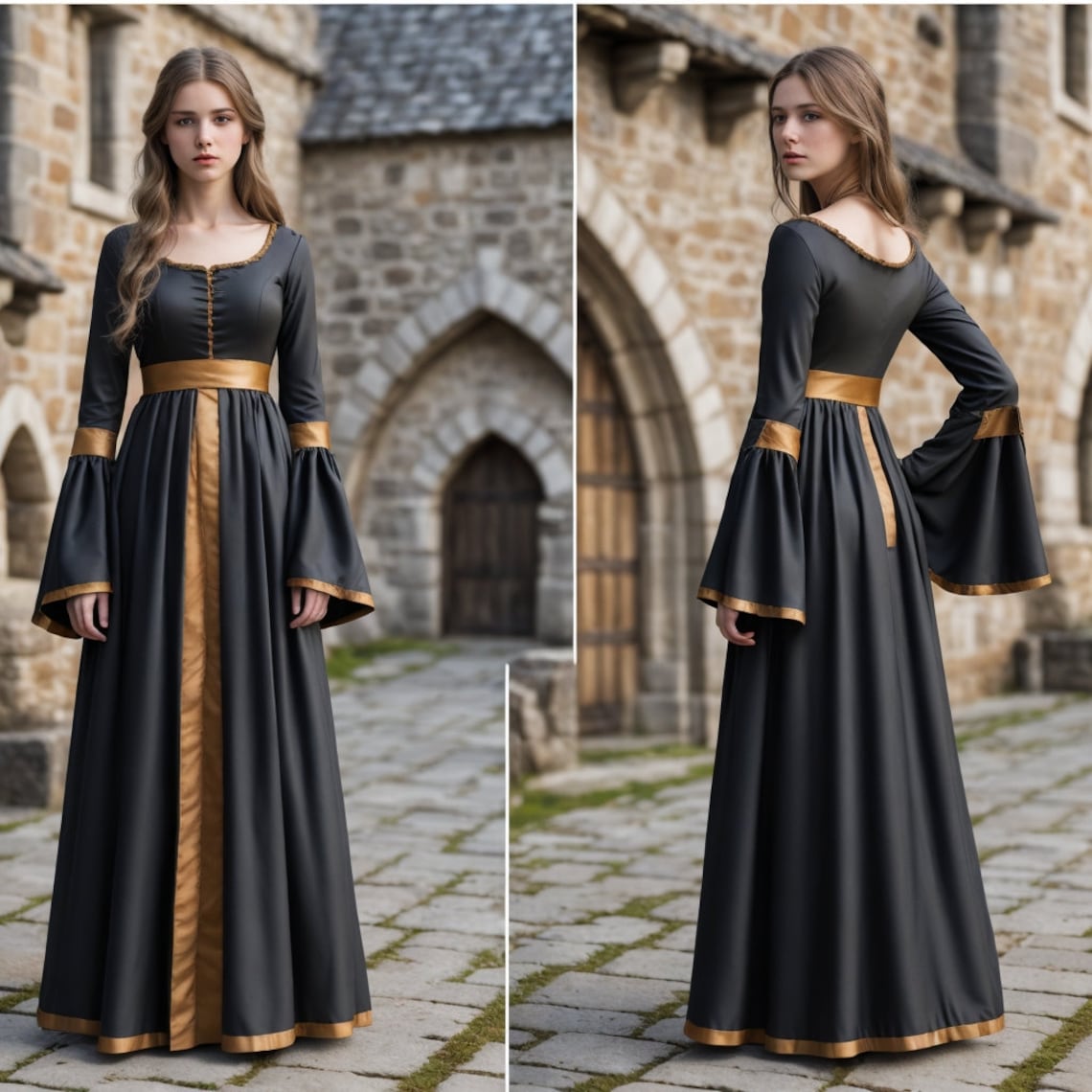 Medieval Gown With Golden Accents Viking Women's Fantasy Dress ...