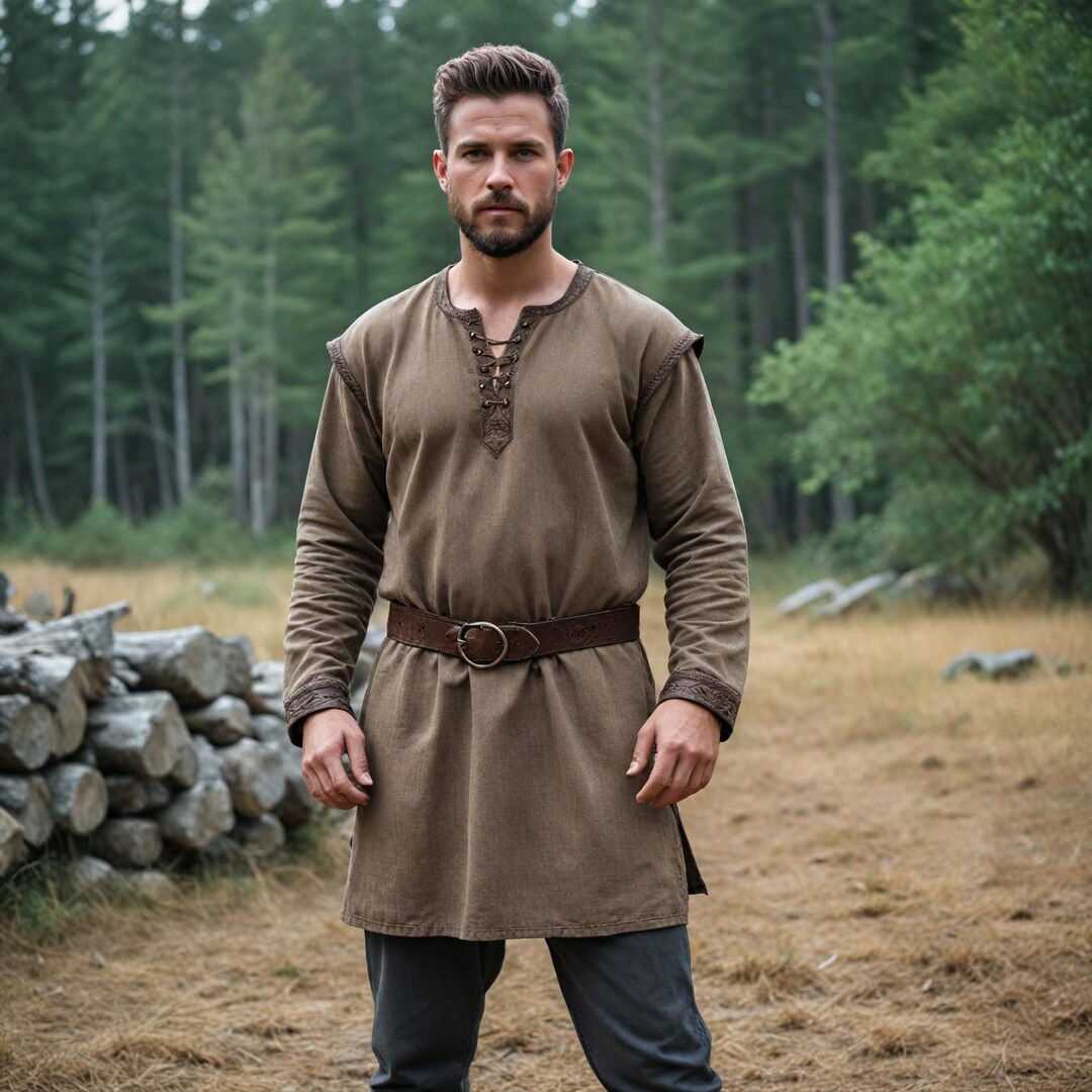 Medieval Men's Tunic | Brown Long Sleeve Viking Shirt | Renaissance ...