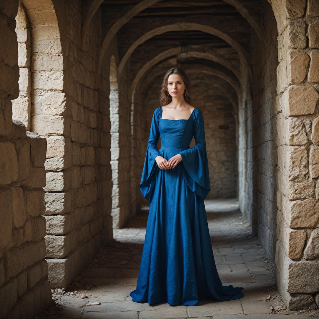 Majestic Blue Medieval Gown | Renaissance-inspired Long Sleeve Dress ...