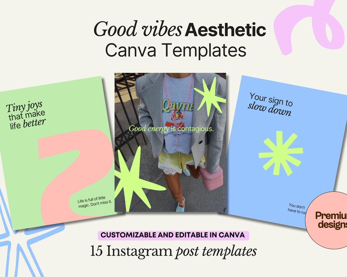 Good Vibes Instagram Templates | Colorful Canva Designs (15 Posts) - Etsy