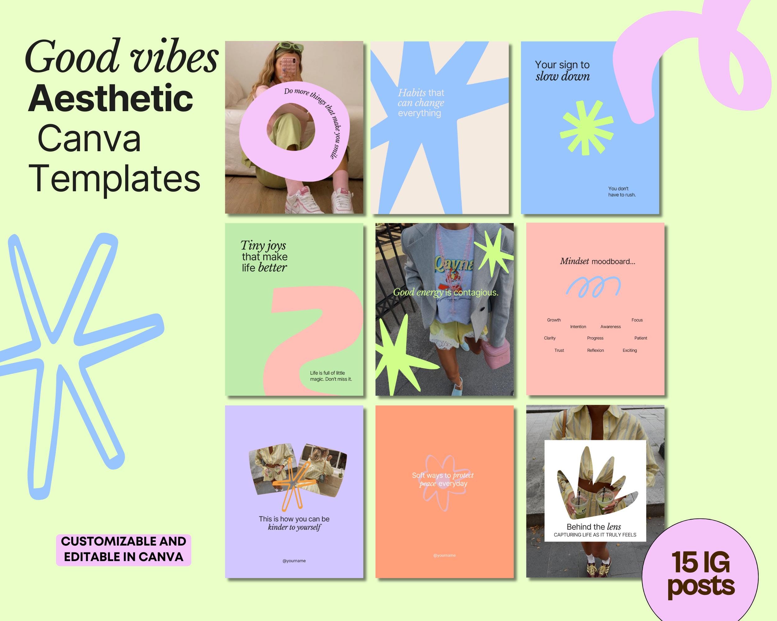 Good Vibes Instagram Templates | Colorful Canva Designs (15 Posts) - Etsy
