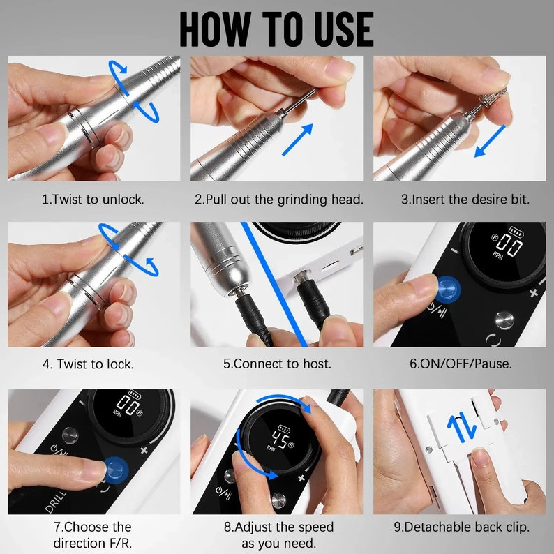 Nail Drill Machine Electric Portable Nail File Rechargeable Nail Sander ...