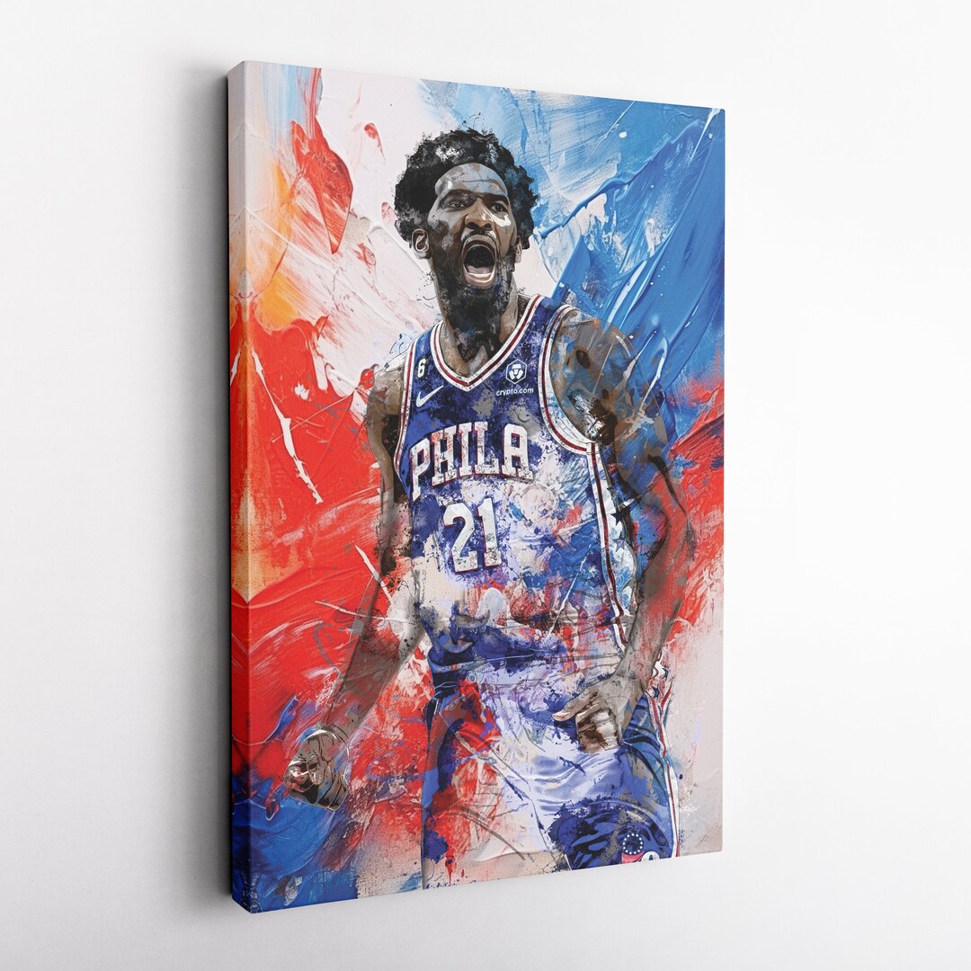 Joel Embiid Poster Philadelphia 76ers NBA Abstract Painting Canvas Wall ...