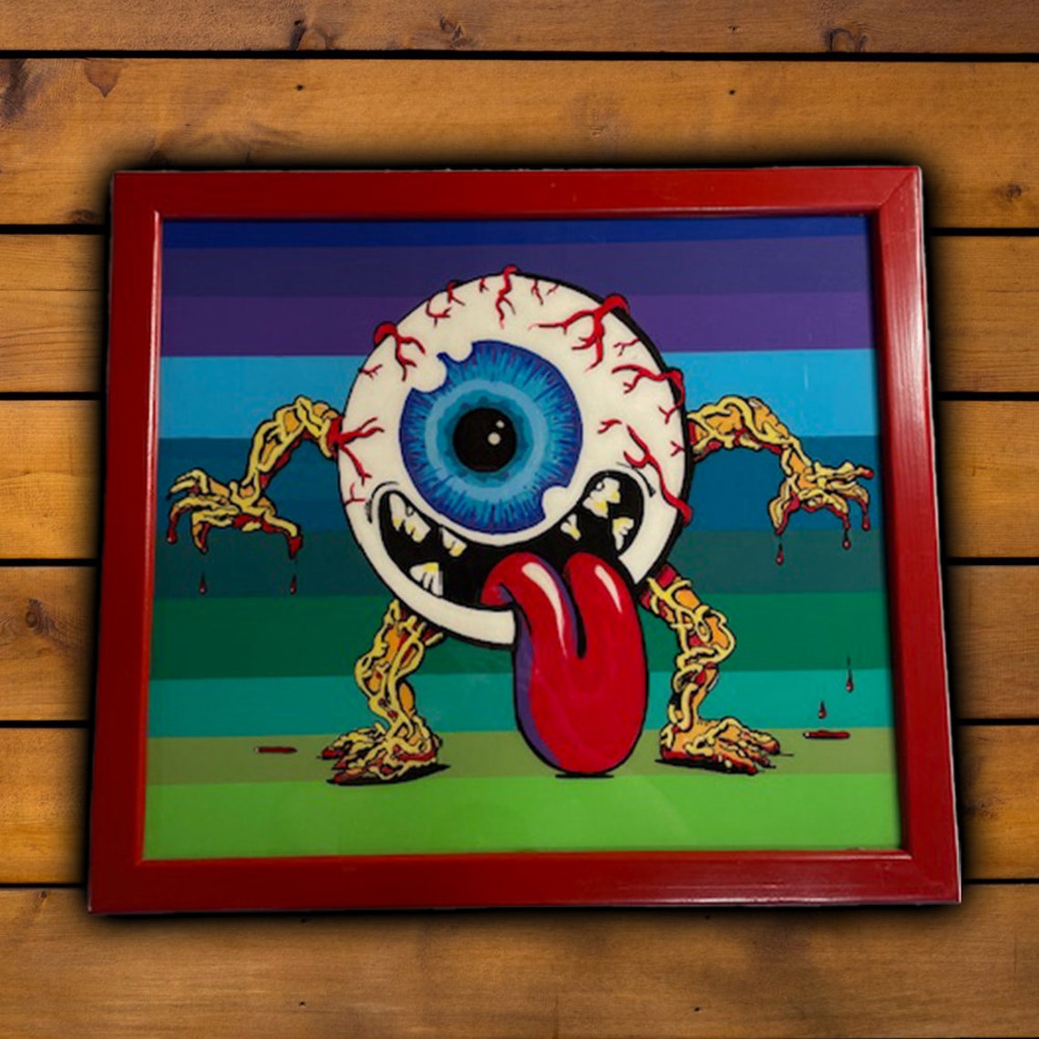 Eyeball Art Wood Frame Sign, Creepy Painting, Halloween Decor, Man Cave ...