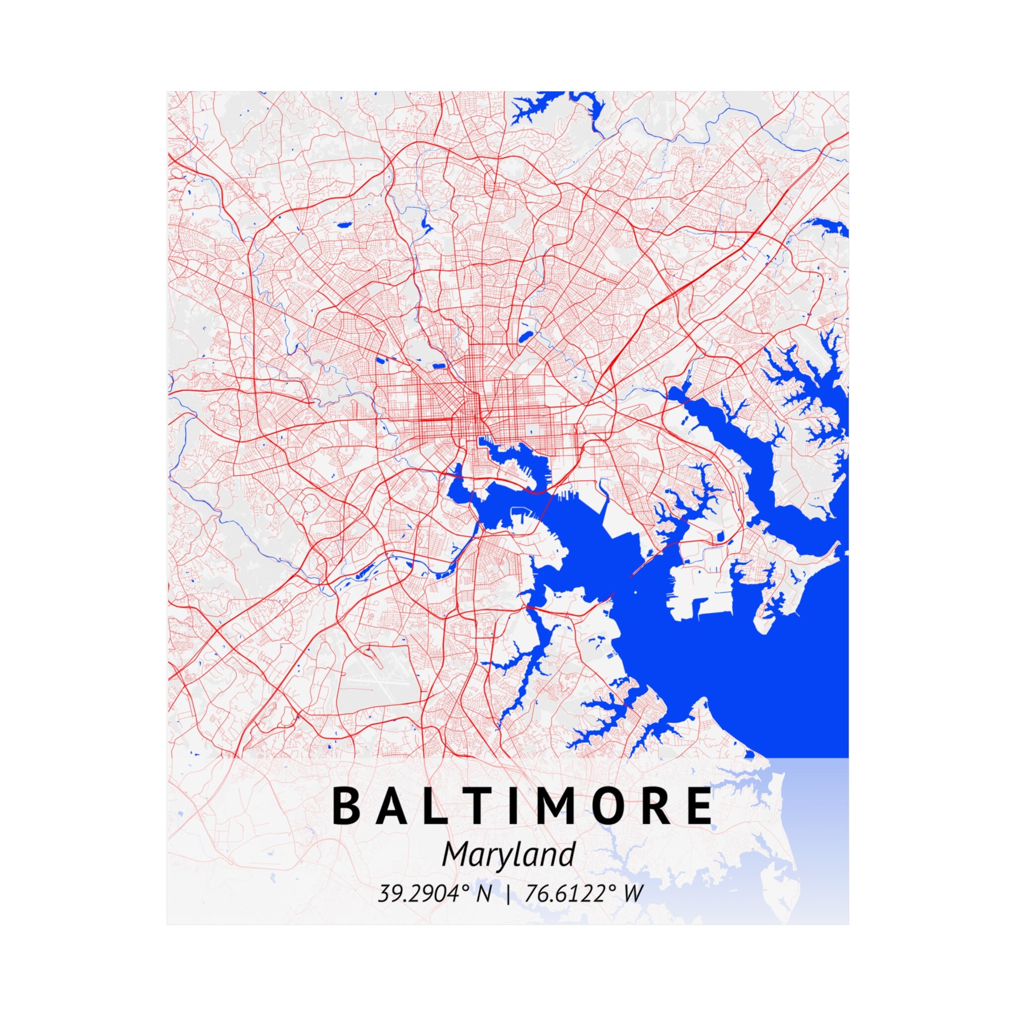 Custom Map City Map Baltimore City Map Print Map Prints Housewarming ...