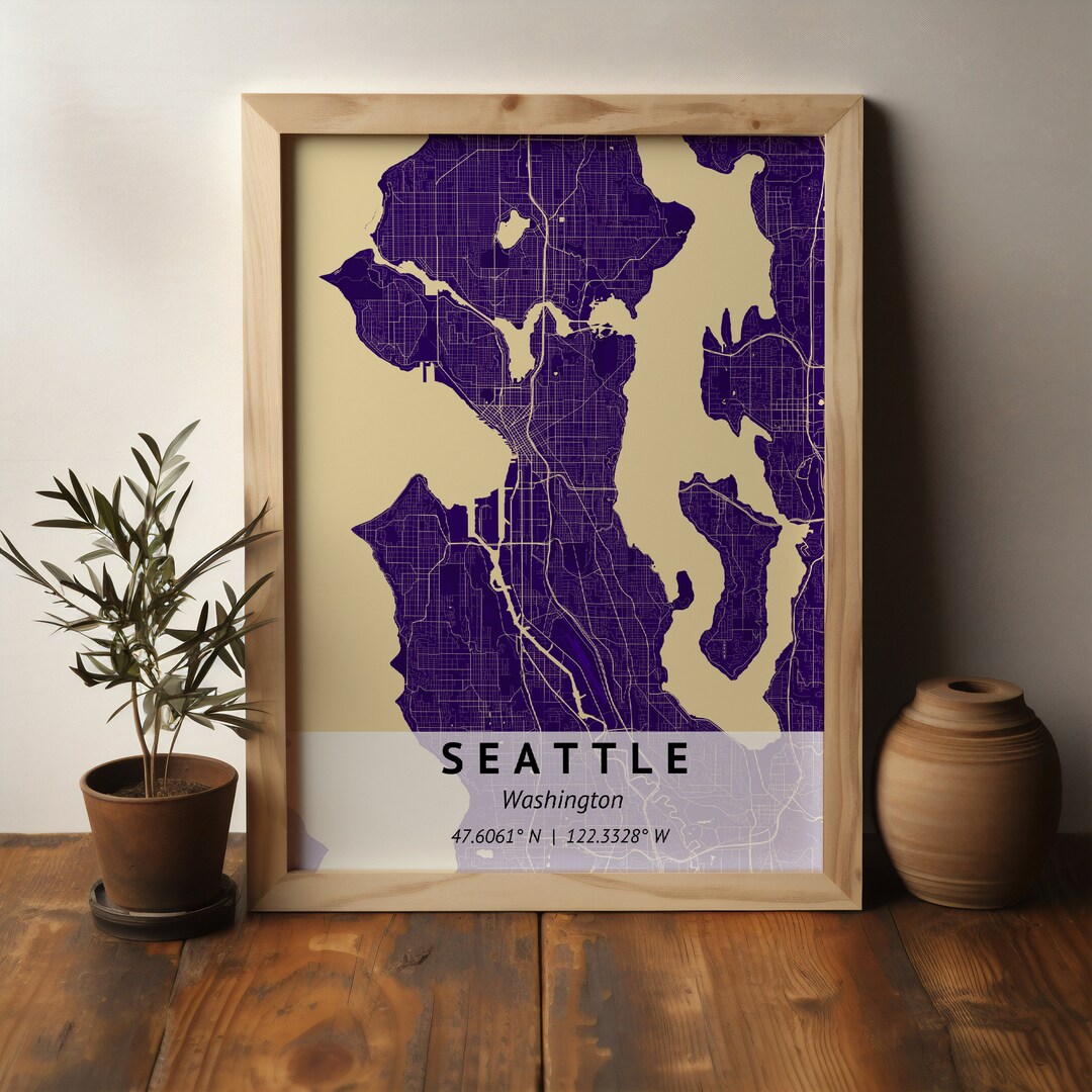 Custom City Map Map Print Seattle Washington Seattle City Map Print ...