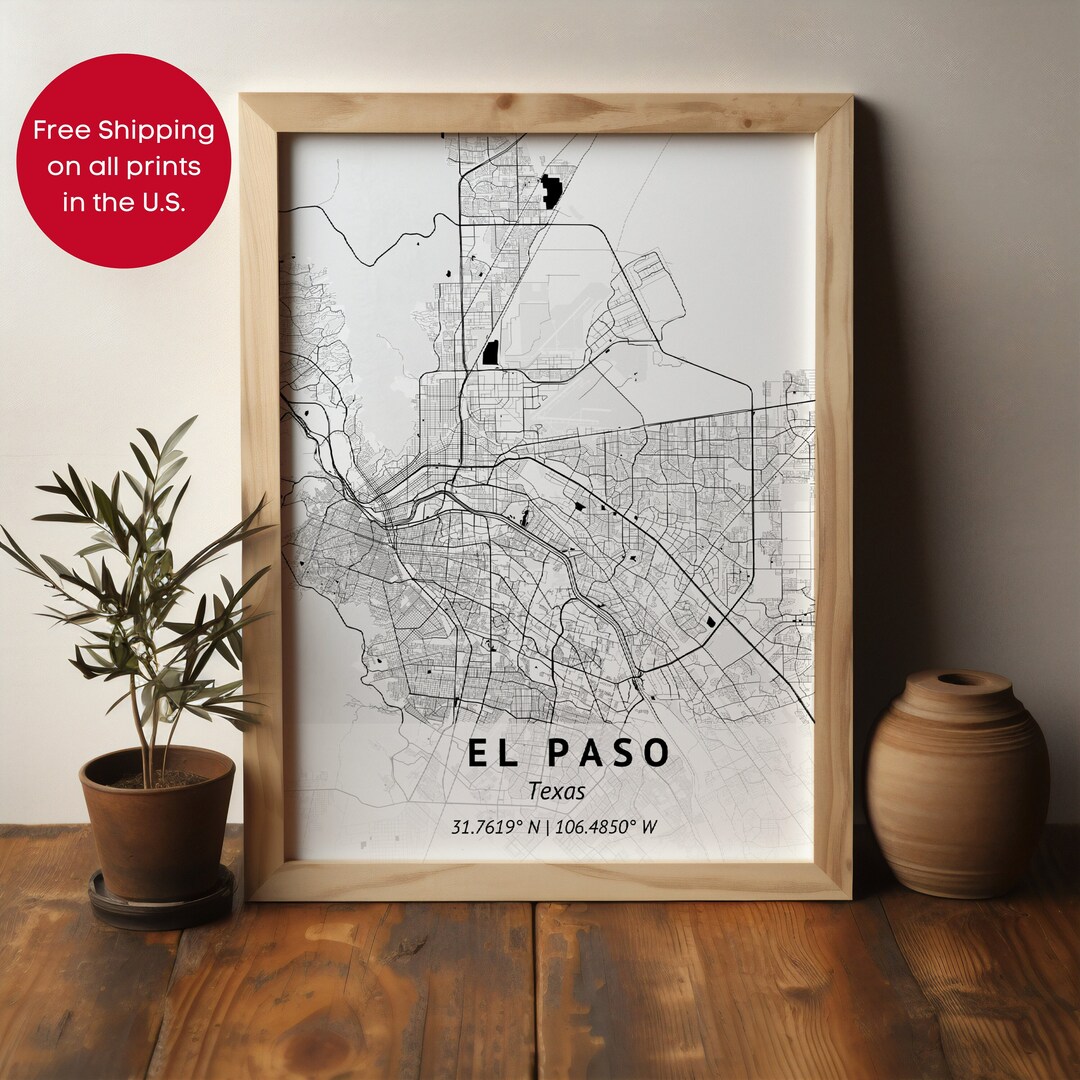 City Map Print El Paso Map Print Custom Map Print El Paso Housewarming ...