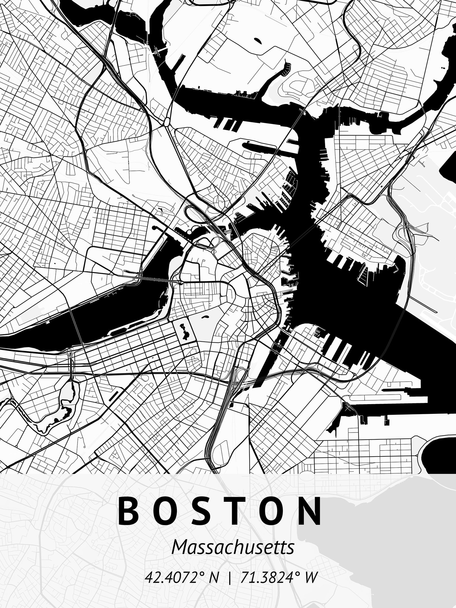 Custom City Map Boston Digital Download Folder | Map Print Digital ...