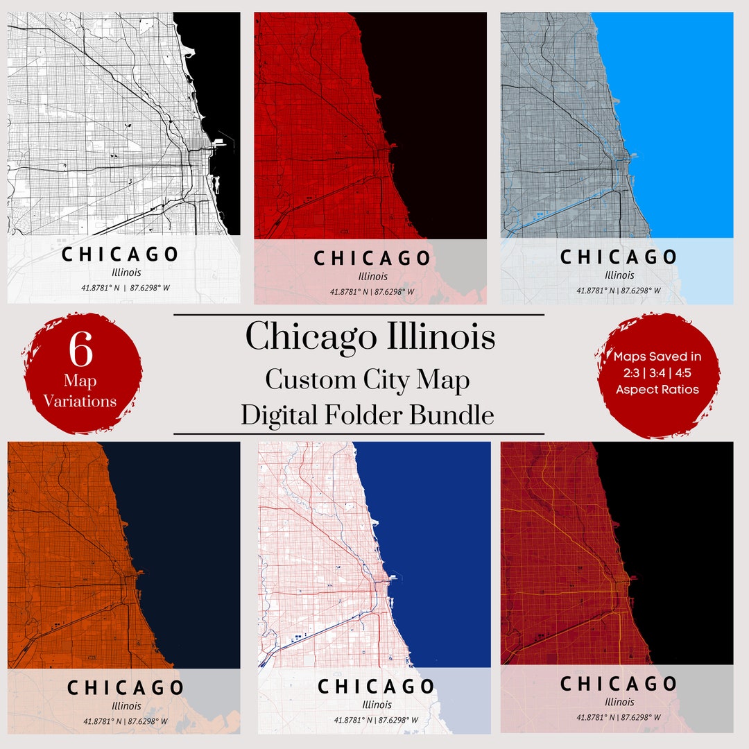 Custom City Map Chicago Digital Download Folder | Map Print Digital ...