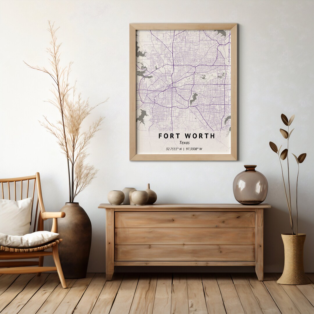 City Map Print Fort Worth Texas Map Print Custom Map Print Fort Worth ...