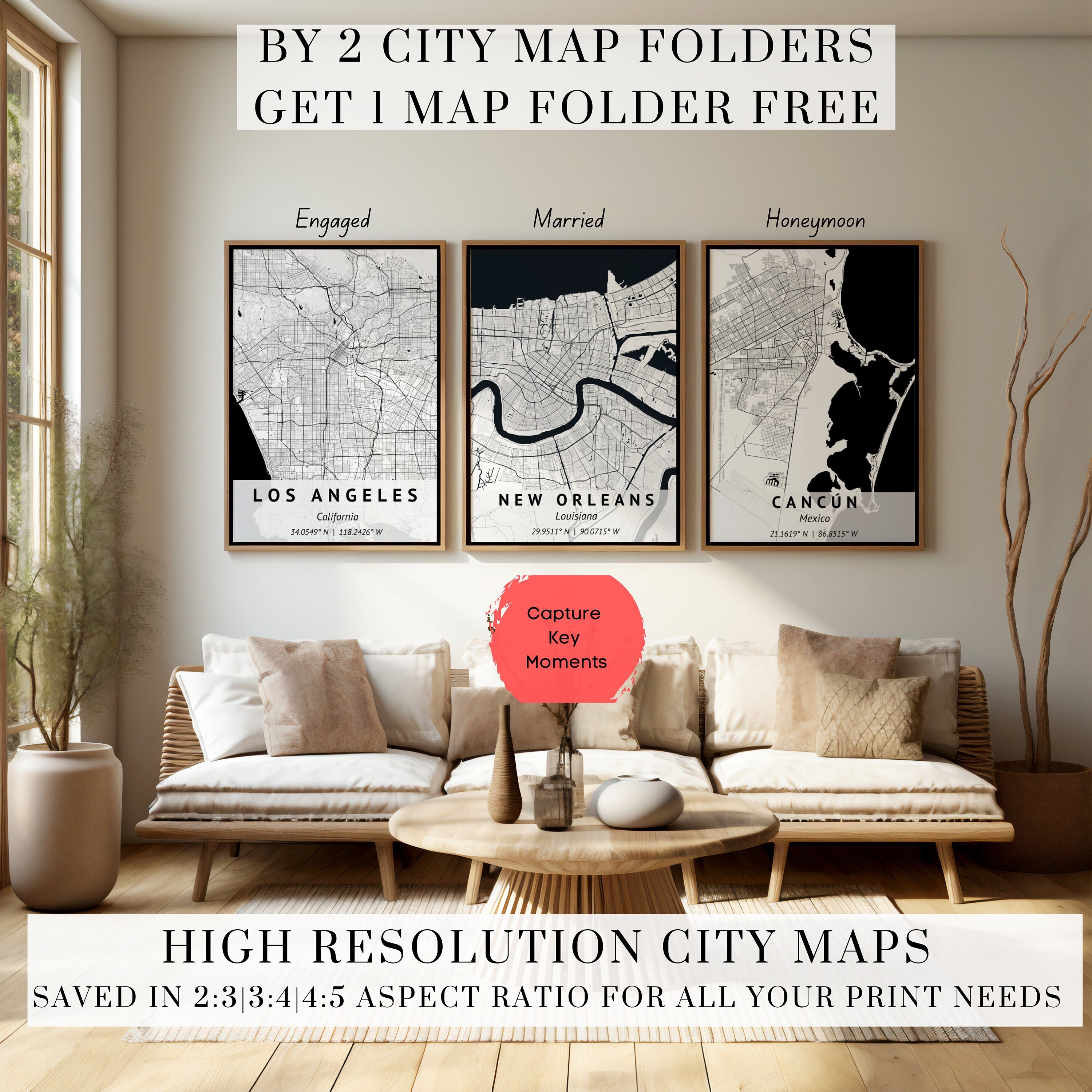 Custom City Map Digital Prints Map Print Wall Art City Map Prints Set ...
