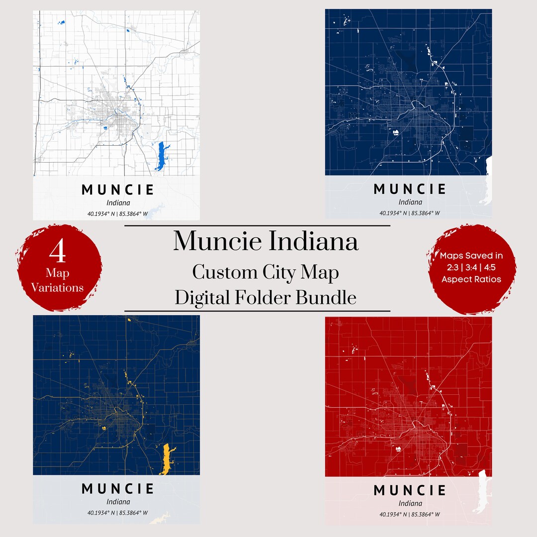 Custom City Map Muncie Digital Download Folder | Map Print Digital ...