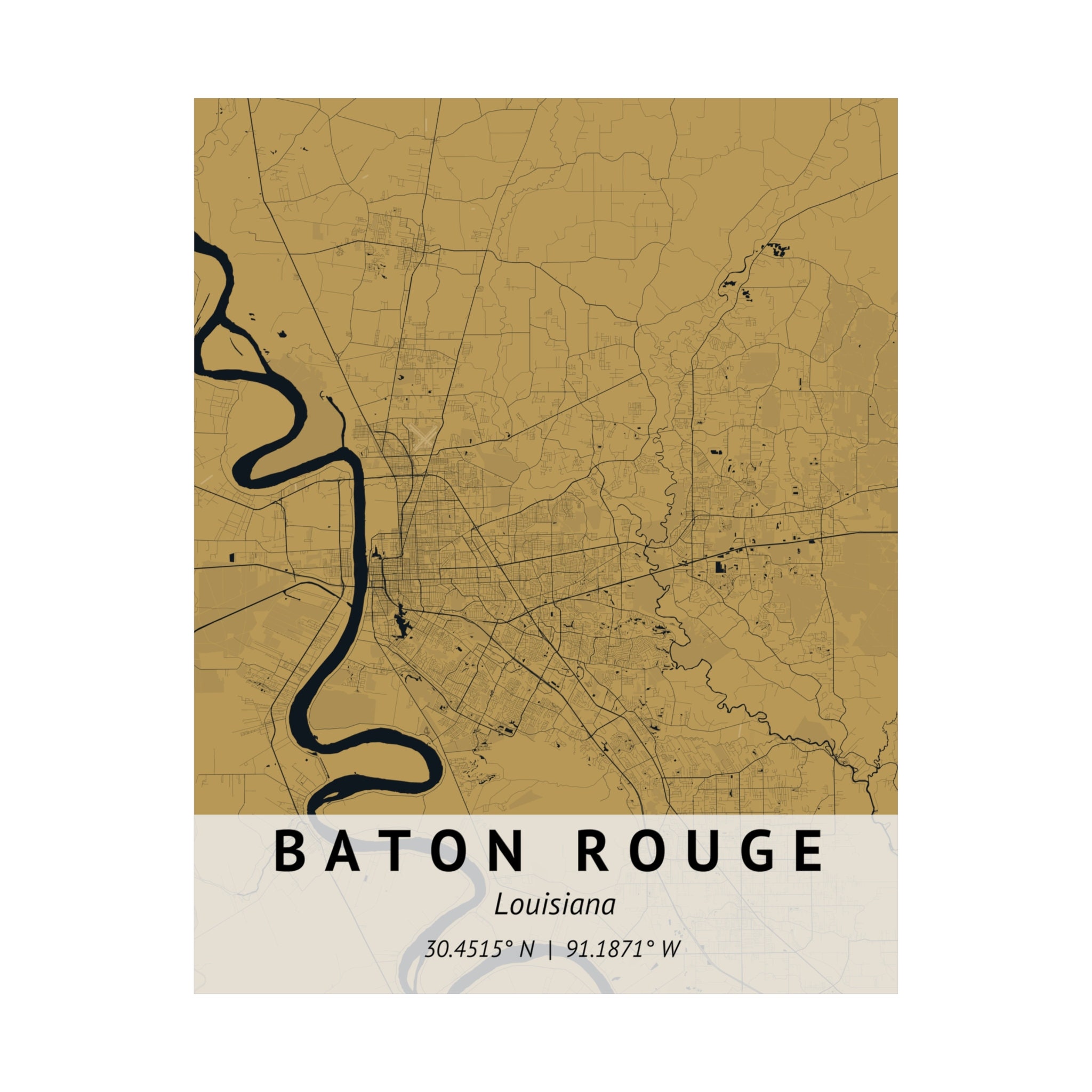 Custom City Map Map Print Baton Rouge Baton Rouge City Map Print City ...