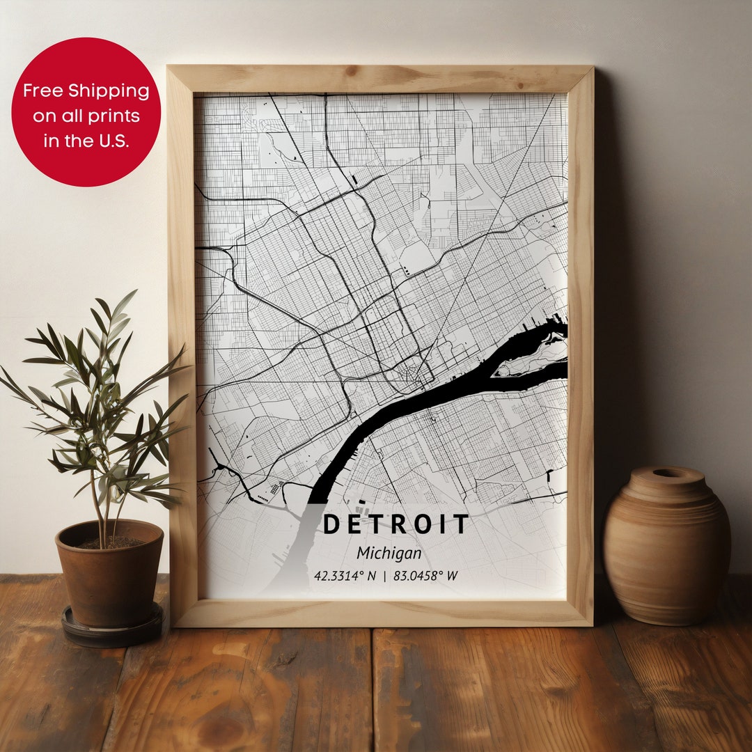 City Map Print Detroit Map Print Custom Map Print Detroit Housewarming ...