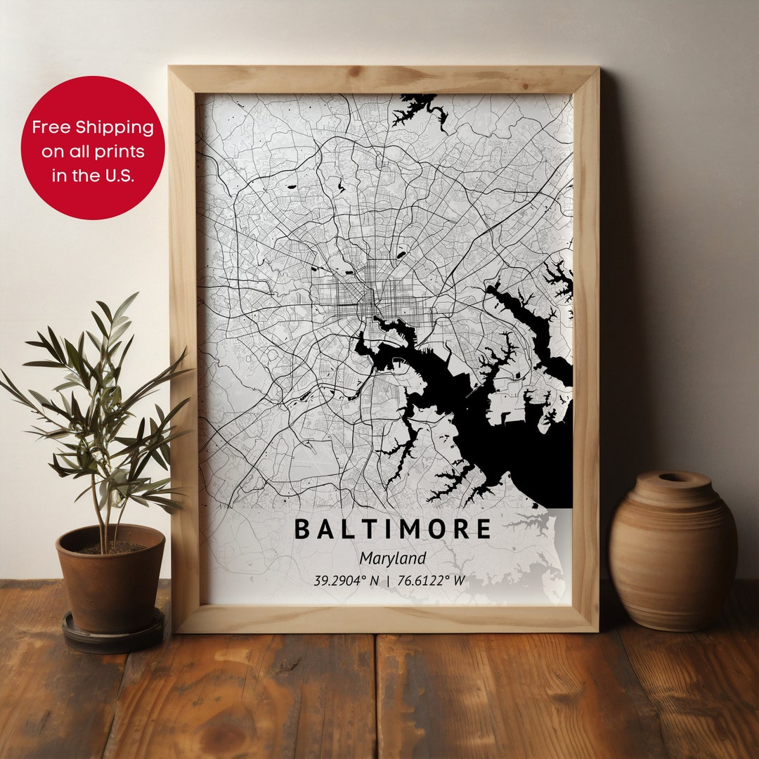 Maps Custom City Map City Map Baltimore Map Print Housewarming Gift ...