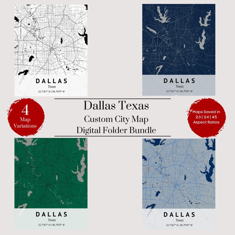 Custom City Map Dallas Digital Download Folder | Map Print Digital ...