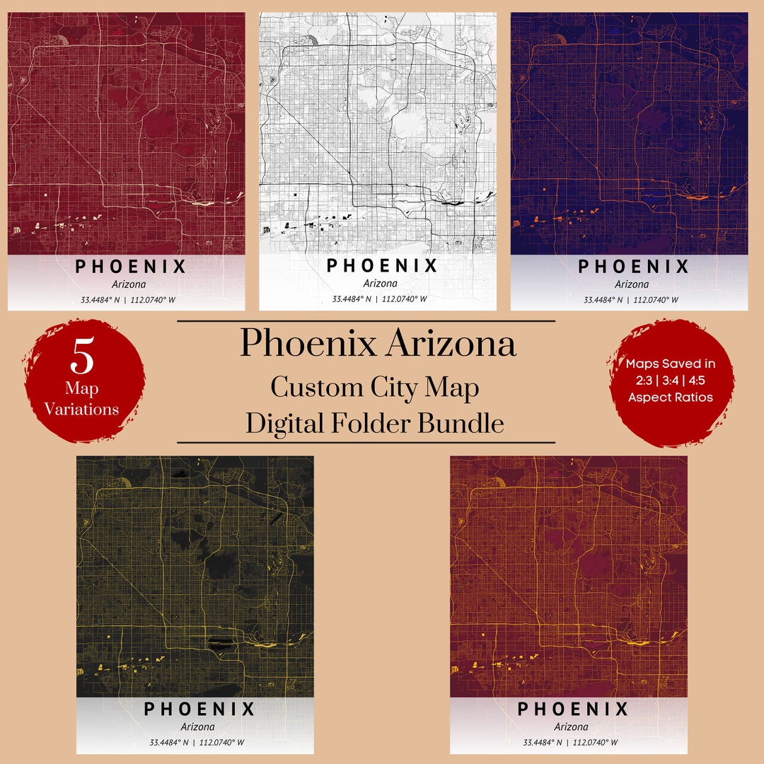 Custom City Map Phoenix Digital Download Folder | Map Print Digital ...