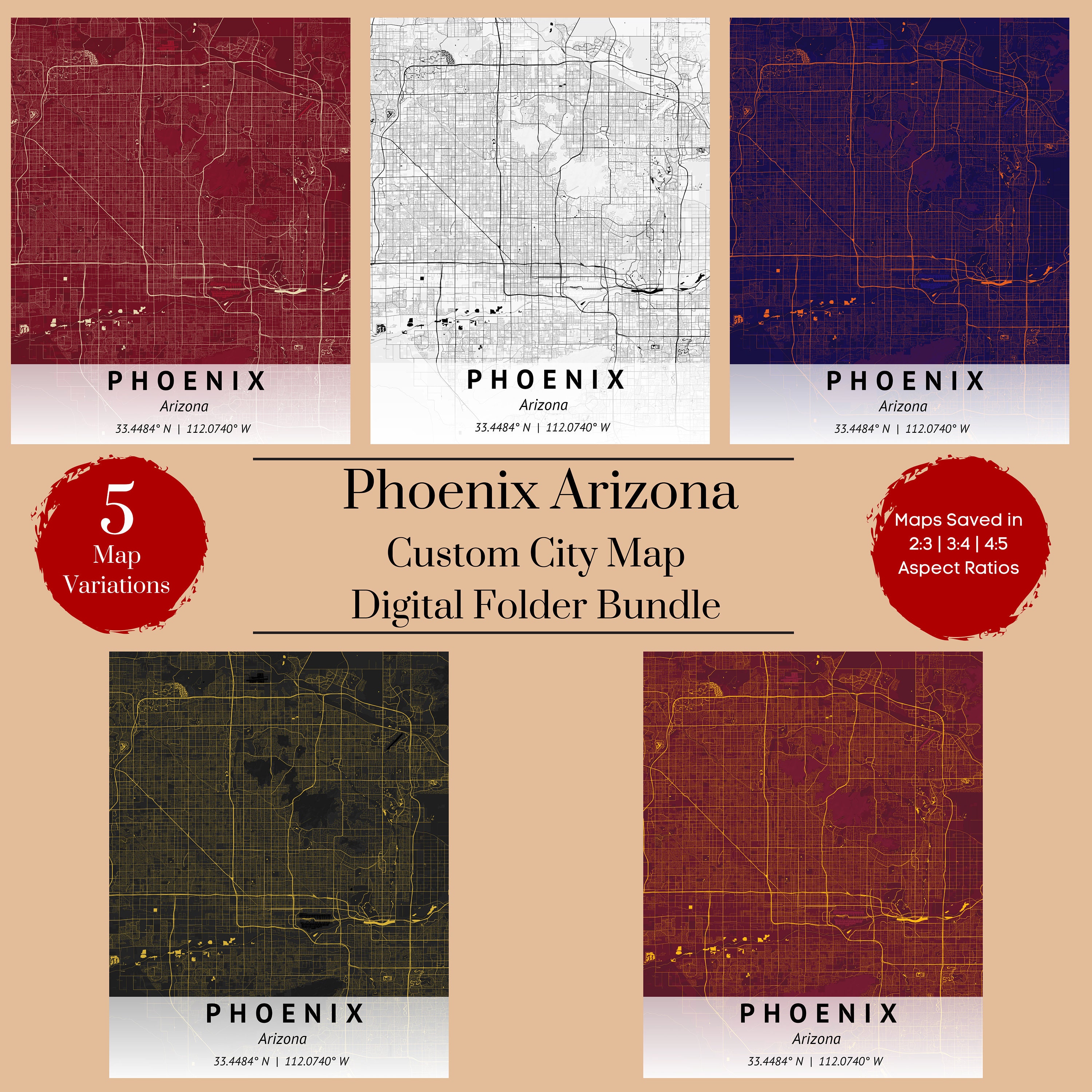 Custom City Map Phoenix Digital Download Folder Map Print Digital ...