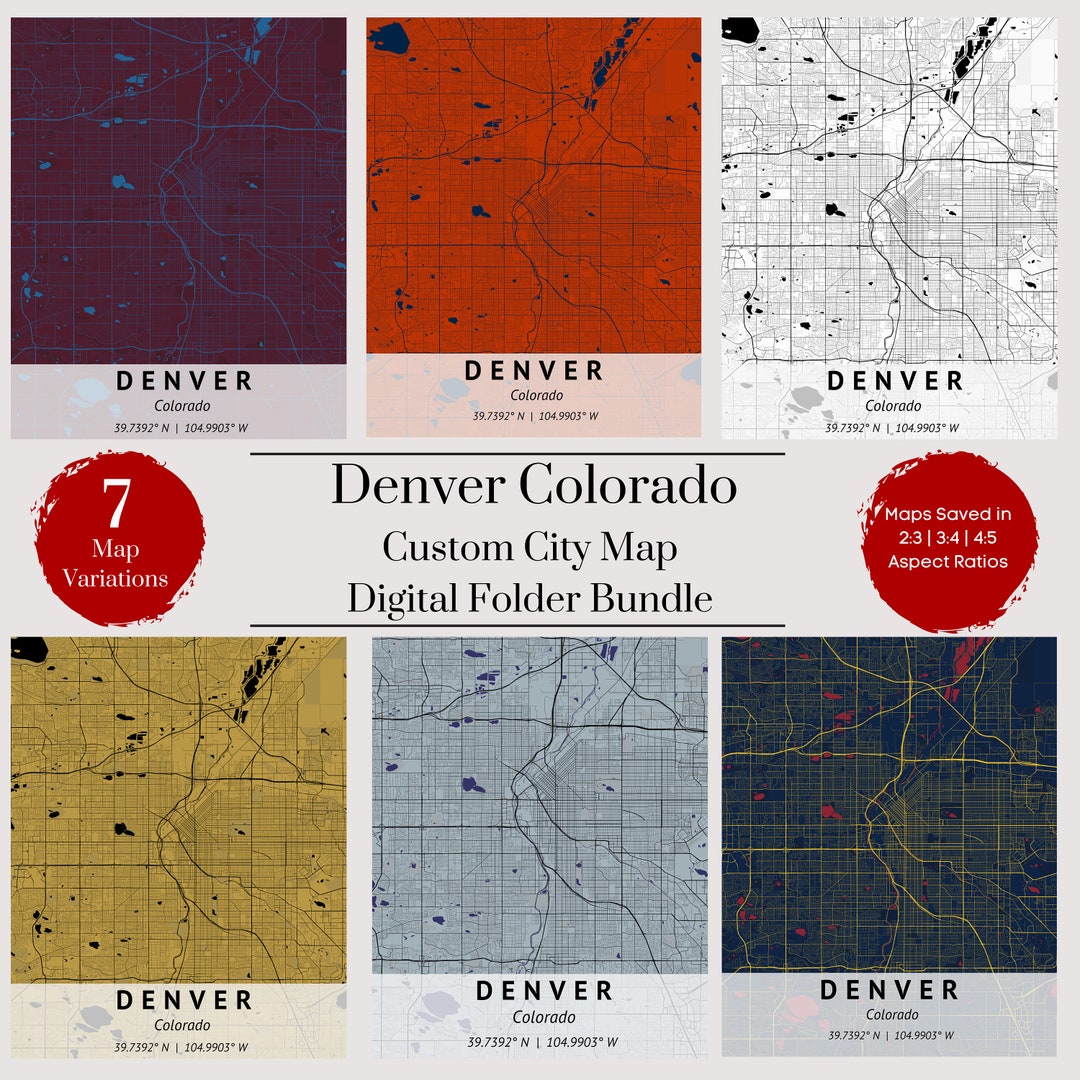 Custom City Map Denver Digital Download Folder | Map Print Digital ...