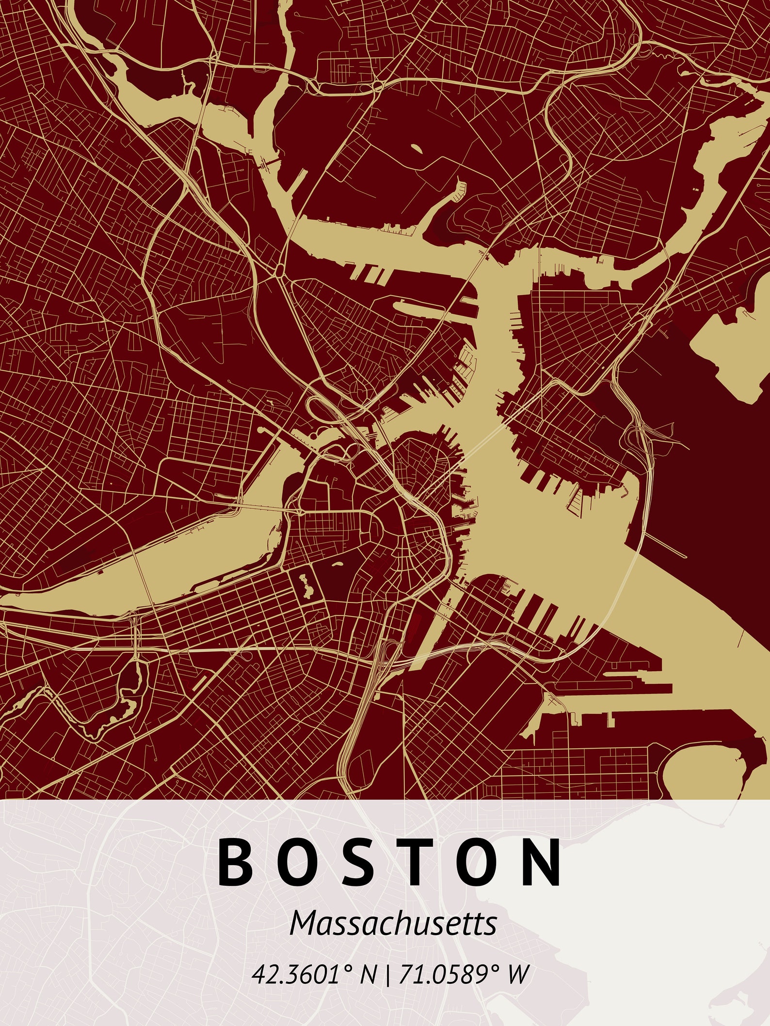 Custom City Map Boston Digital Download Folder | Map Print Digital ...