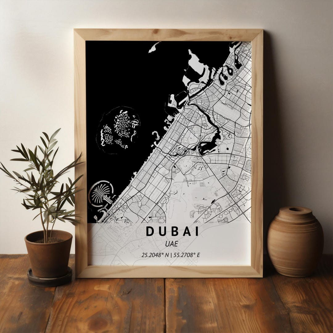 City Map Print Dubai UAE | Digital Map Print Dubai | Digital Download ...