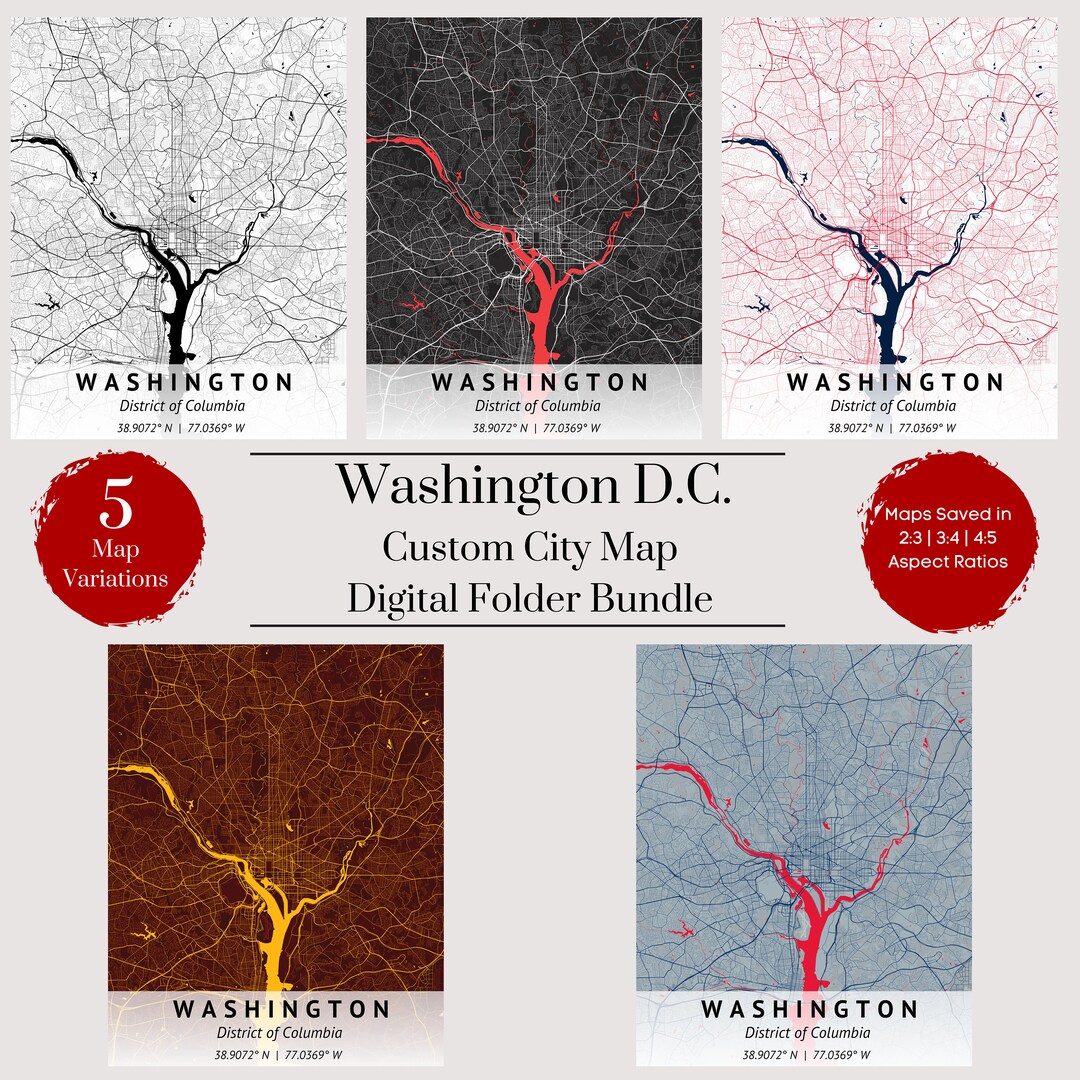 Custom City Map Washington DC Digital Download Folder | Map Print ...