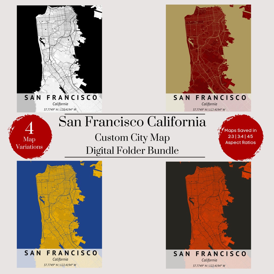 Custom City Map San Francisco Digital Download Folder | Map Print ...