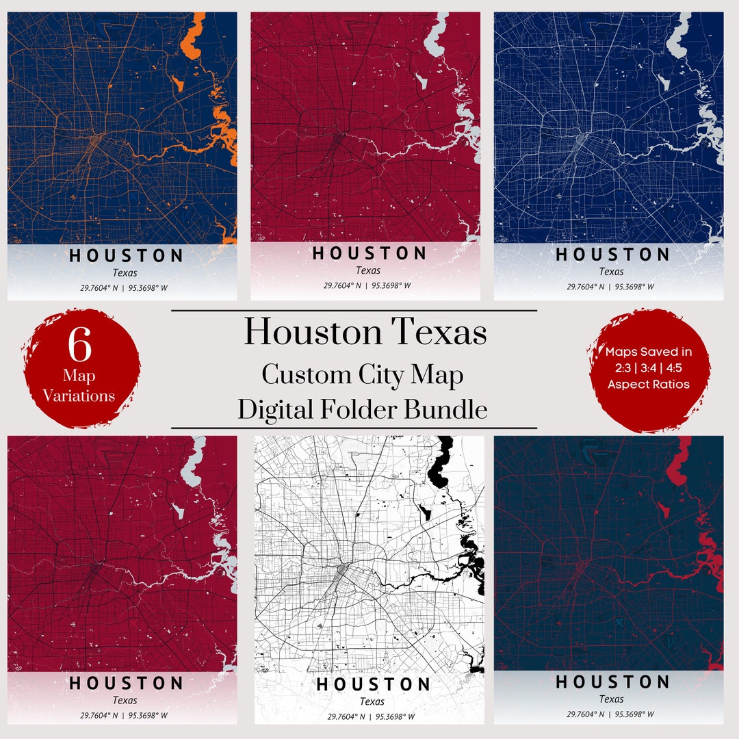 Custom City Map Houston Digital Download Folder | Map Print Digital ...