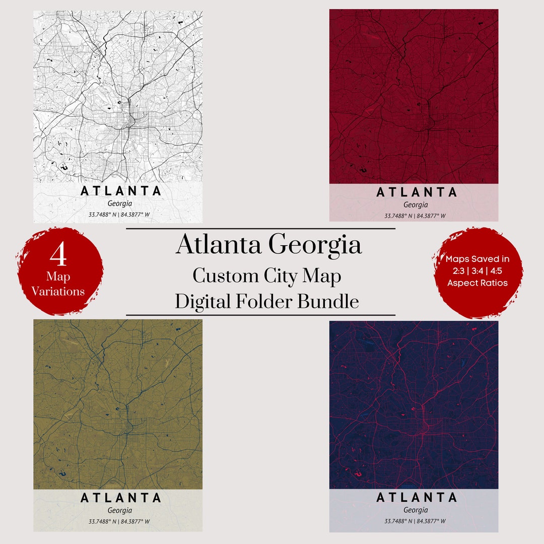 Custom City Map Atlanta Digital Download Folder | Map Print Digital ...